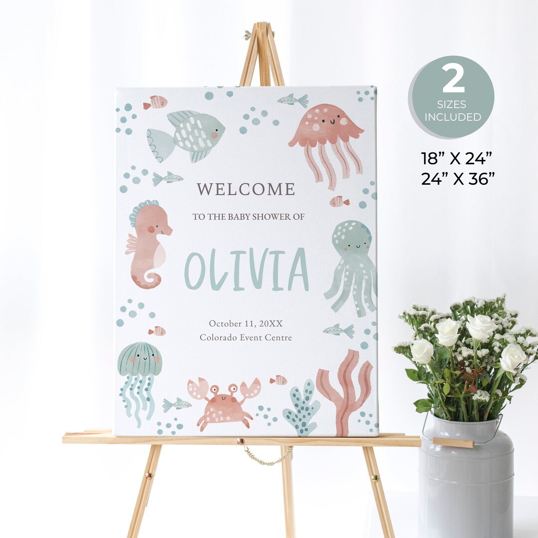 Editable Under the Sea Welcome Sign, Ocean Baby Shower Sign, Nautical ...