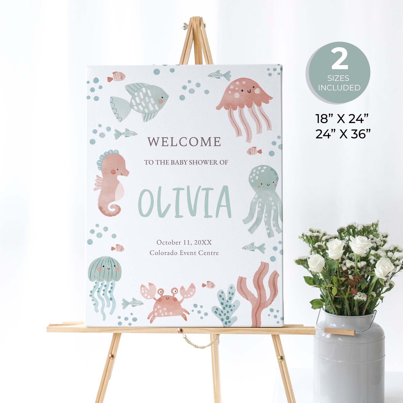 Editable Under the Sea Welcome Sign, Ocean Baby Shower Sign, Nautical ...