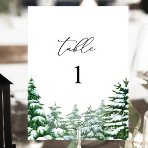 Winter Wedding Table Number Template, Pine Trees Wedding, Mountain ...