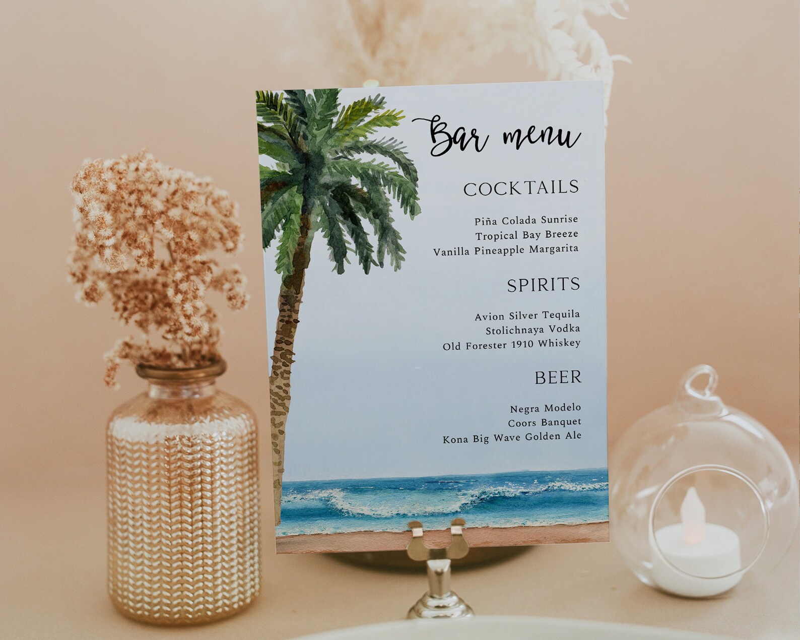 Tropical Menu Template, Bar Menu Template, Wedding Bar Menu, Cocktails ...