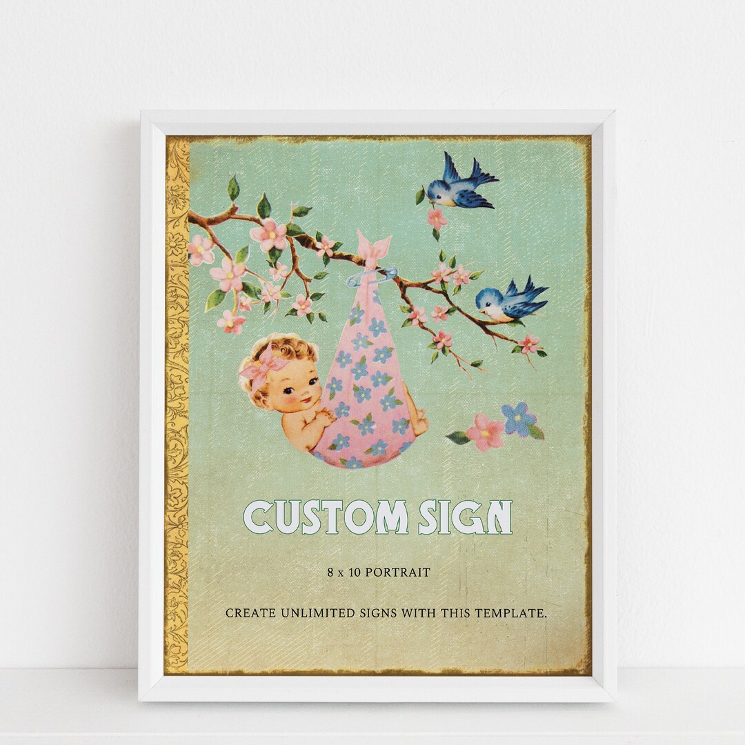 Retro Storybook Girl Baby Shower Custom Sign, Chapter Book Themed Baby ...