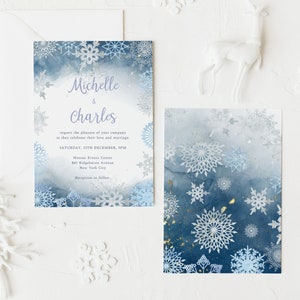 Winter Wonderland Wedding Invitation Set, Blue Snowflake Wedding ...
