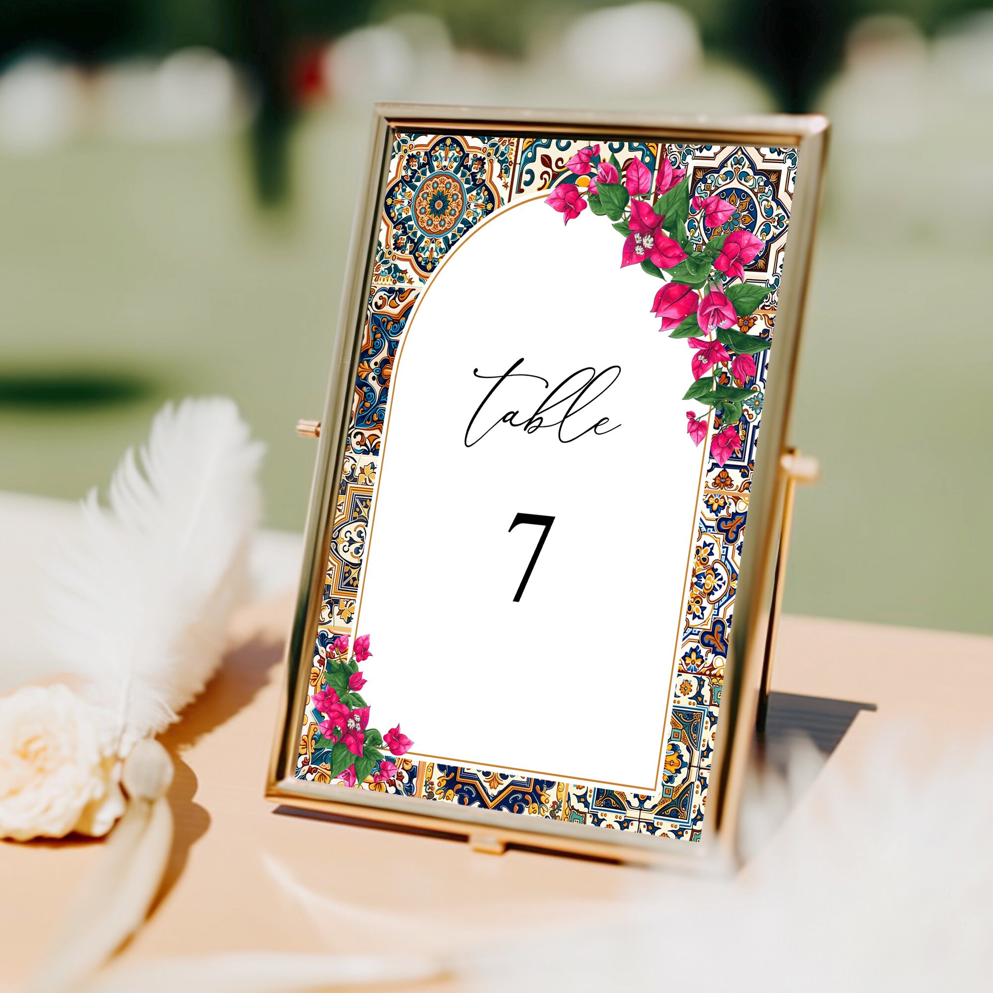 Spanish Wedding Table Number Printable Template, Hot Pink Bougainvillea ...