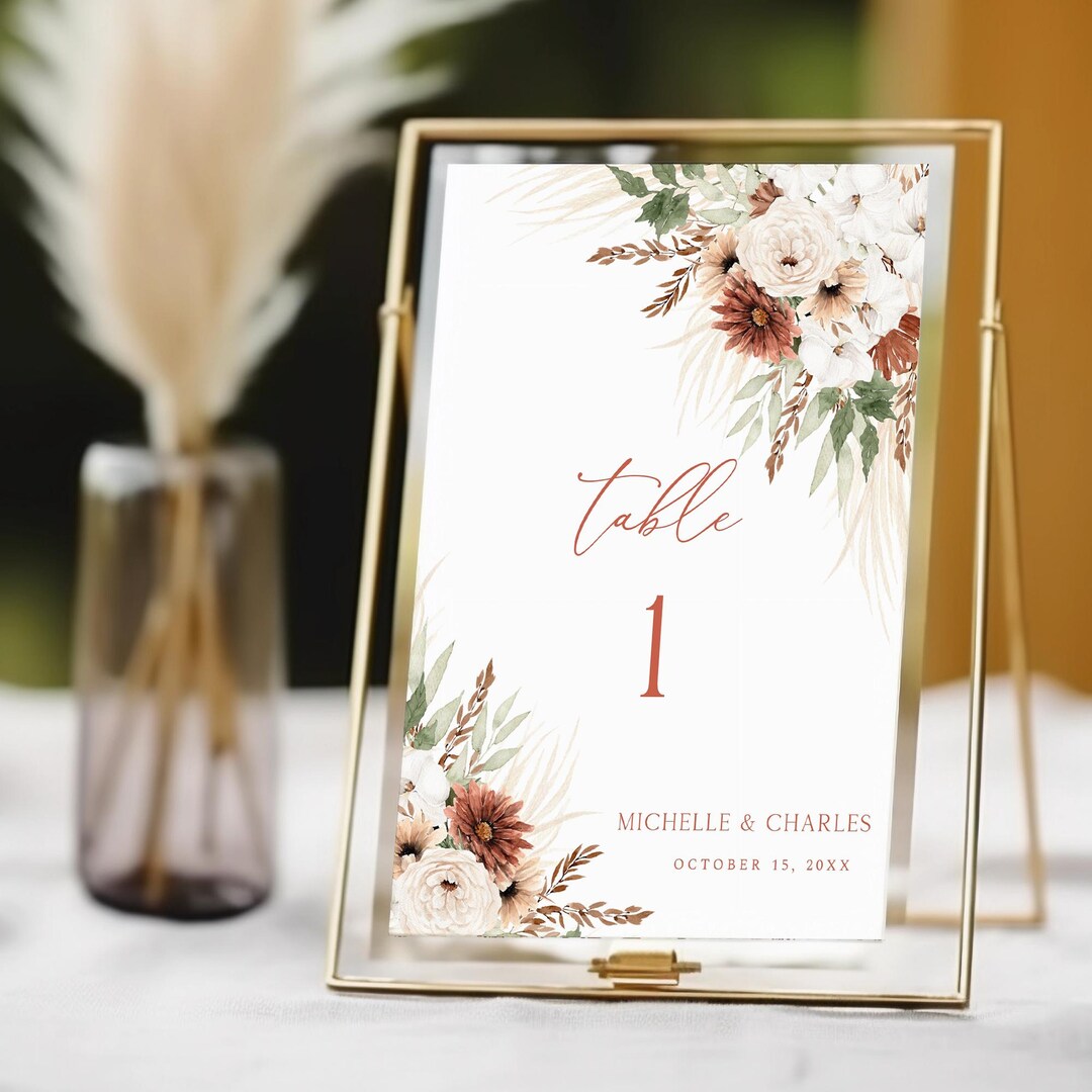 Boho Wedding Table Number Template, Terracotta Seating Chart, Beige ...