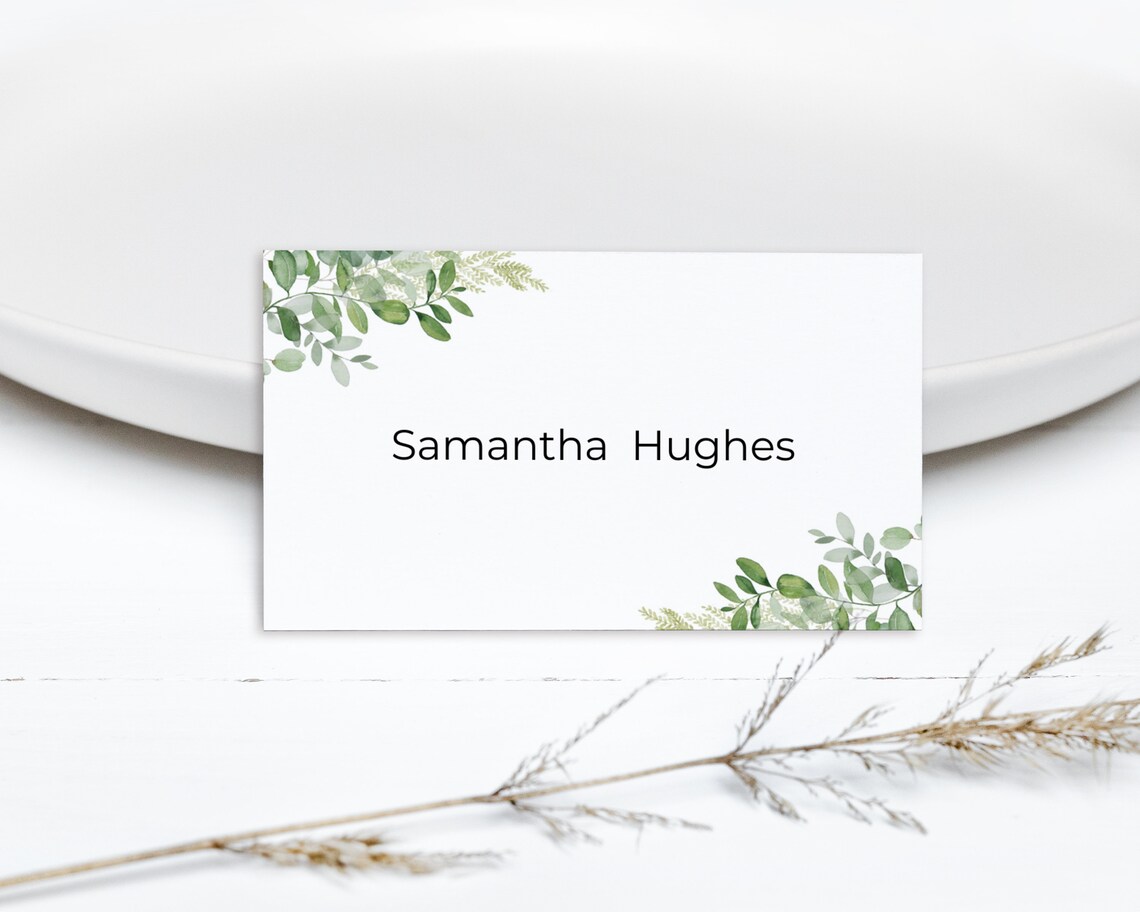 Greenery Place Card Template Custom Wedding Card Template | Etsy