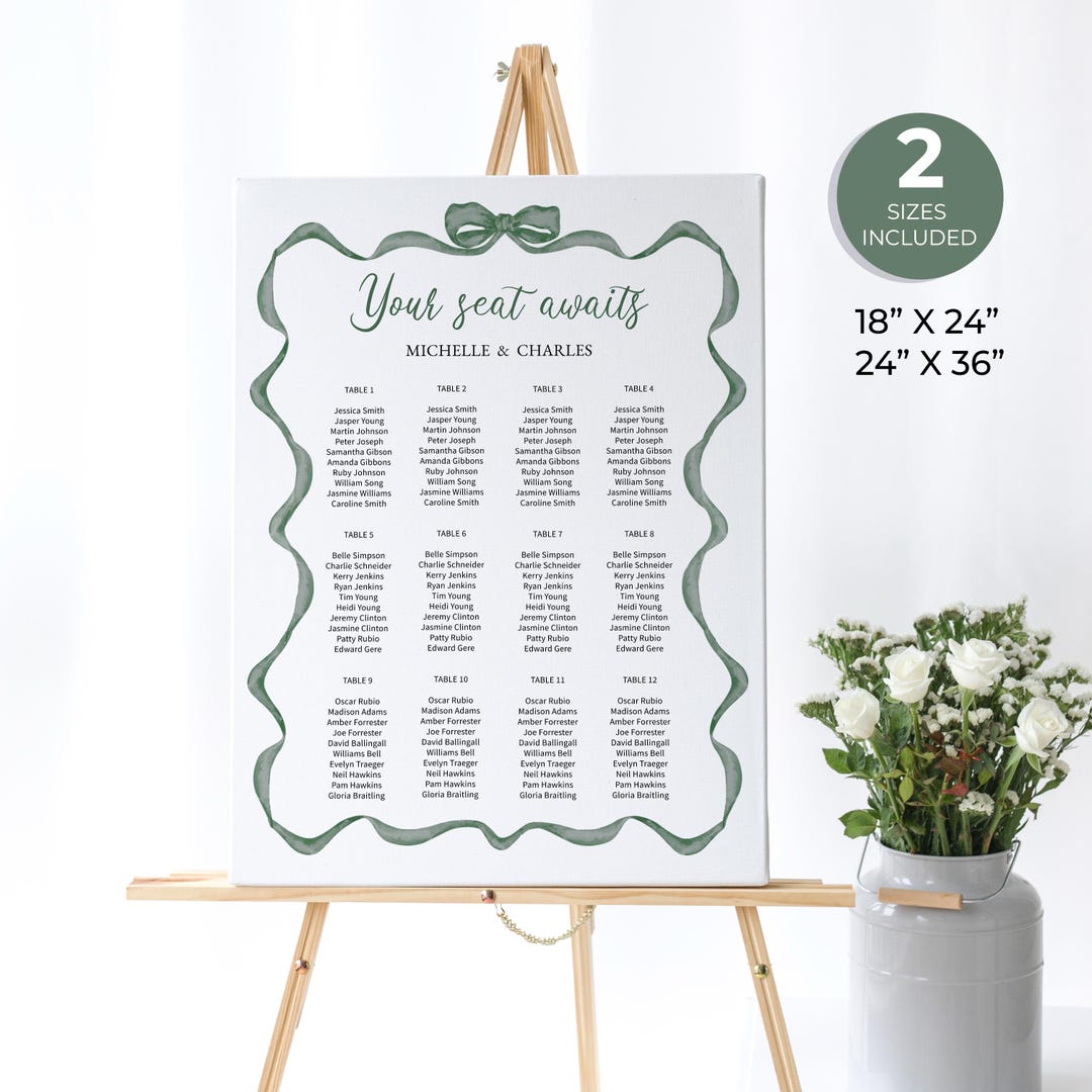 Printable Green Bow Christmas Party Seating Sign, Corporate Holiday ...