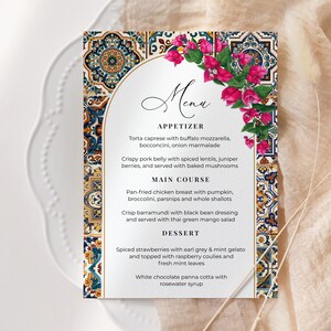 Spanish Wedding Menu Printable Template, Hot Pink Bougainvillea, Tuscan ...