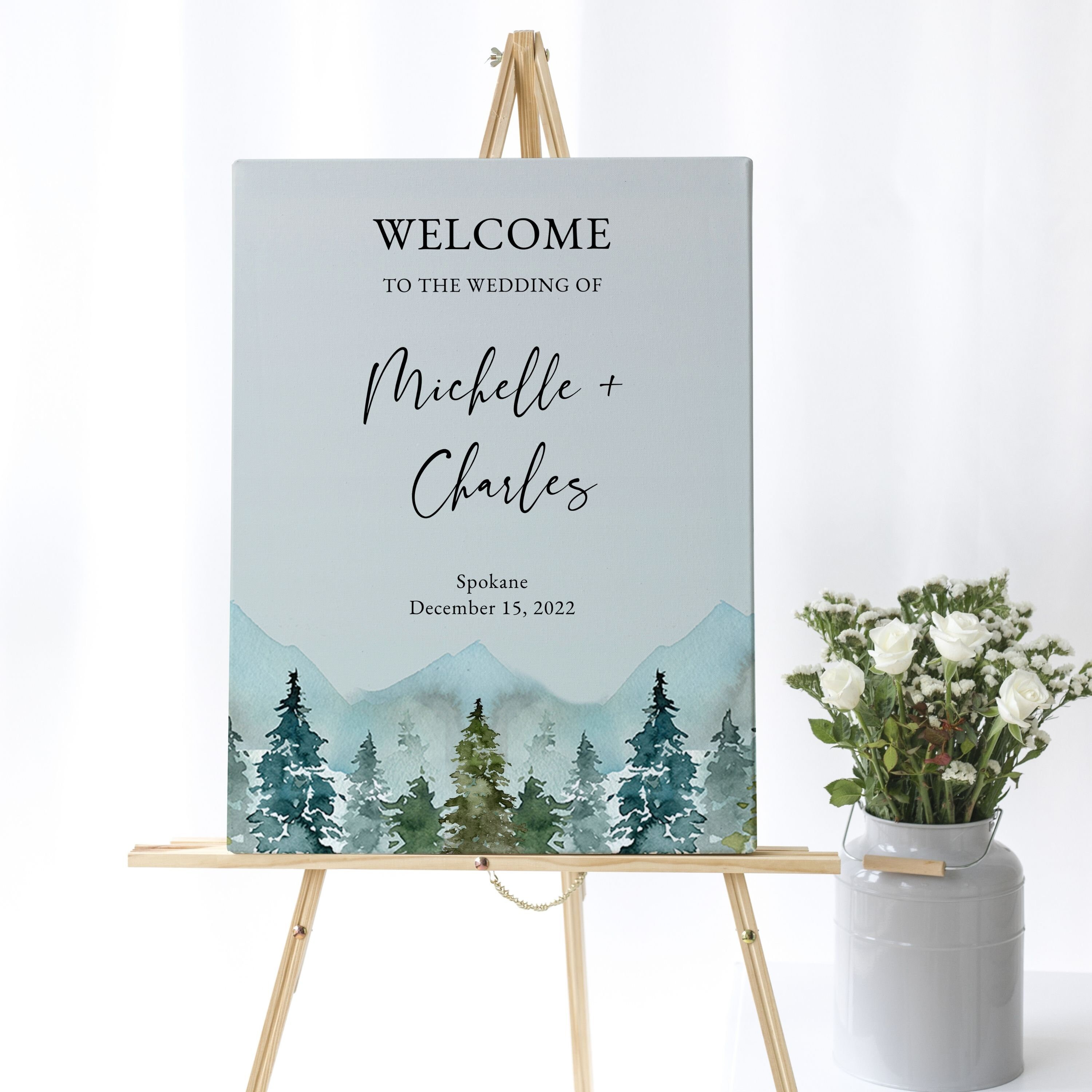 Blue Mountain Welcome Sign Template Forest Wedding Sign Pine - Etsy