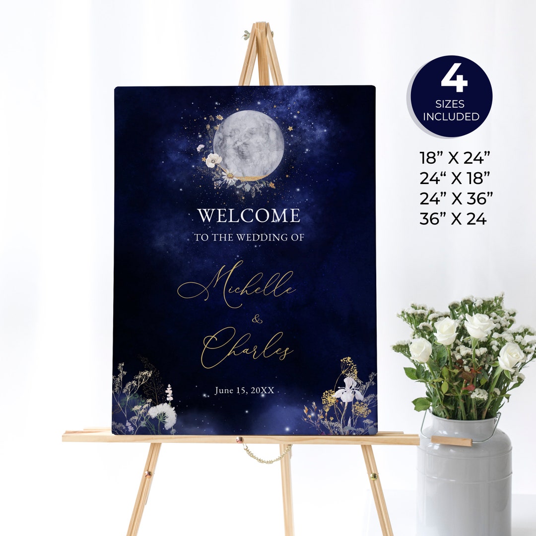 Floral Moon Wedding Welcome Sign Celestial Custom Sign - Etsy