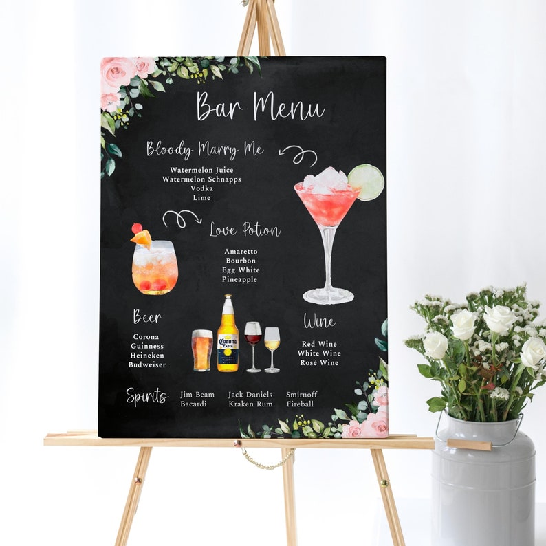 Bar Menu Sign Signature Drinks Sign Chalkboard Design Menu | Etsy