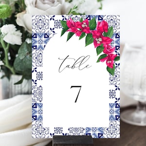 Mediterranean Table Number, Blue Tiles Bougainvillea, Table Decor ...