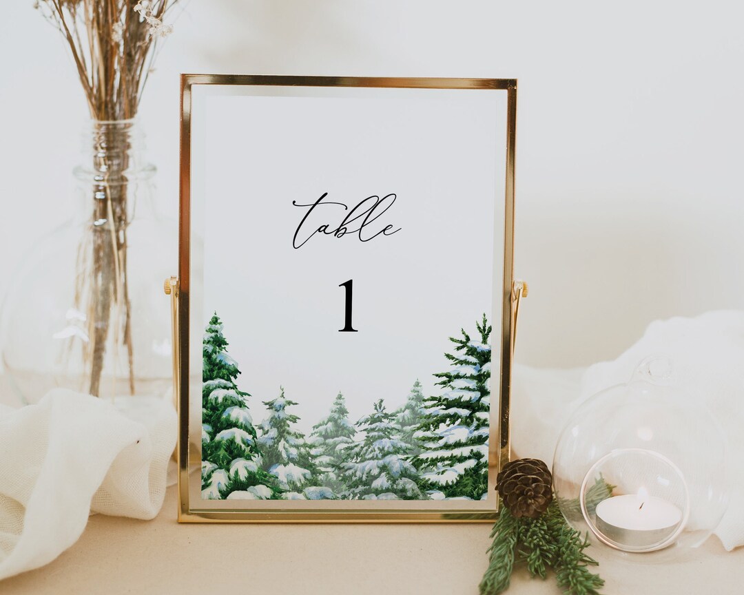 Winter Wedding Table Number Template, Pine Trees Wedding, Mountain ...