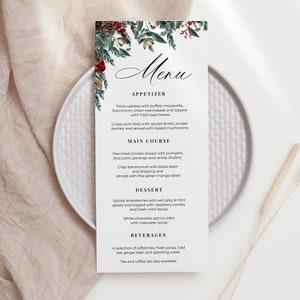 Winter Greenery Menu Template, Winter Menu Cards, Christmas Printable ...