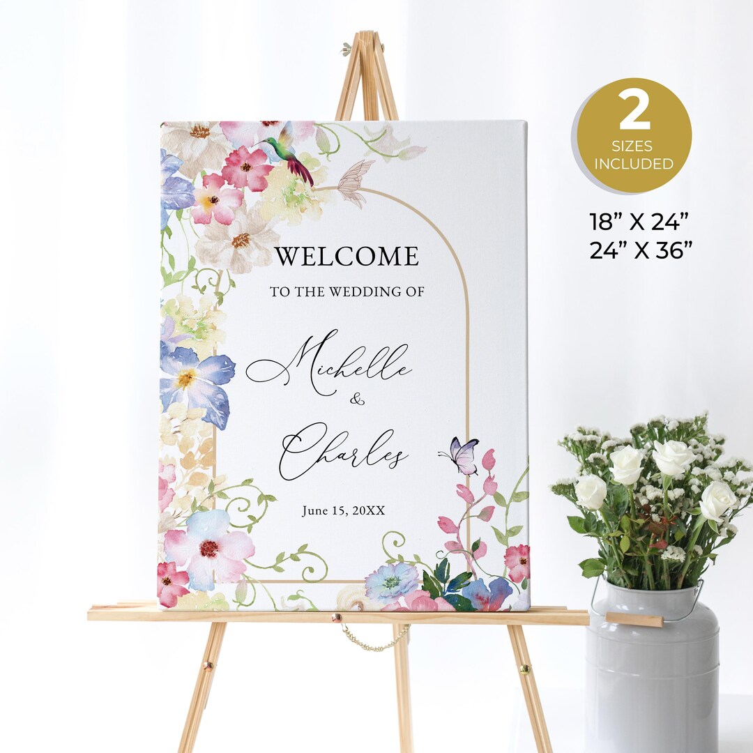 Floral Pastel Wedding Welcome Sign, Colorful Flowers Poster Sign ...