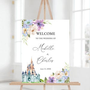 Editable Castle Wedding Welcome Sign, Purple White and Dusty Blue ...