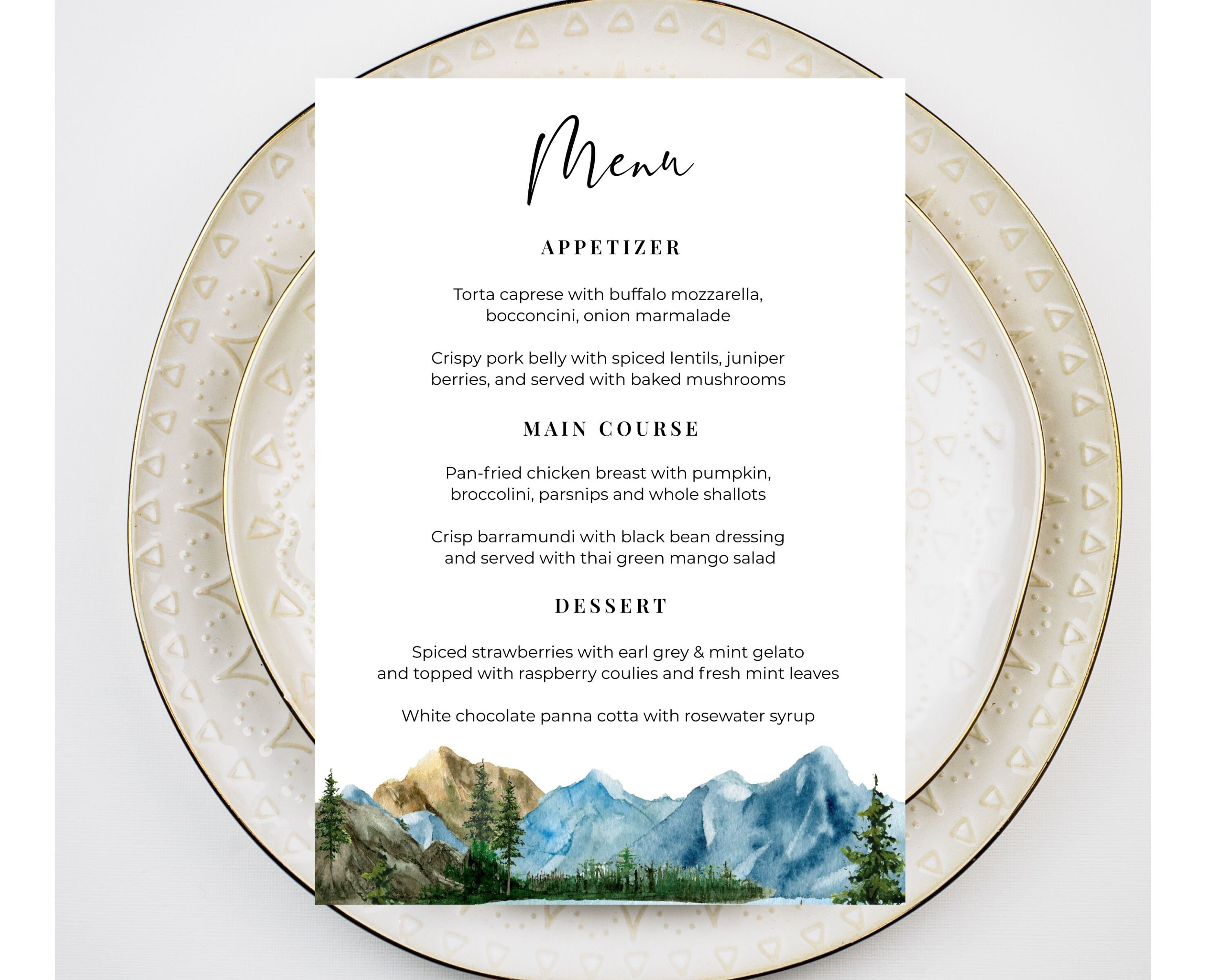Mountain menu template lake menu template woodland moutain | Etsy