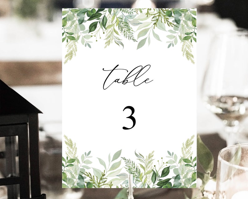 Printable Table Numbers Greenery Wedding Table Template - Etsy