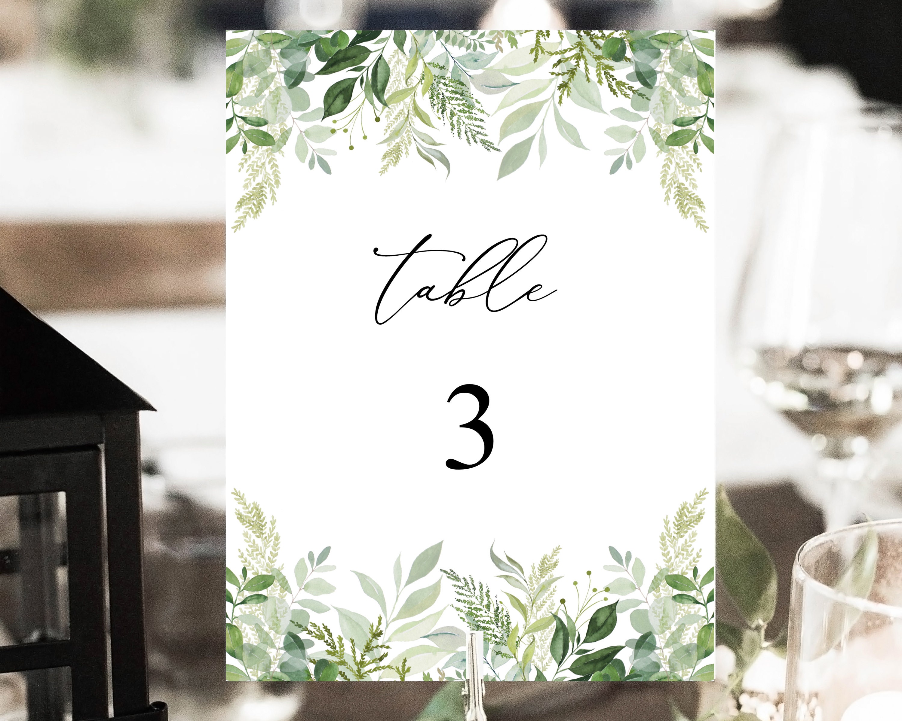 Printable Table Numbers Greenery Wedding Table Template - Etsy