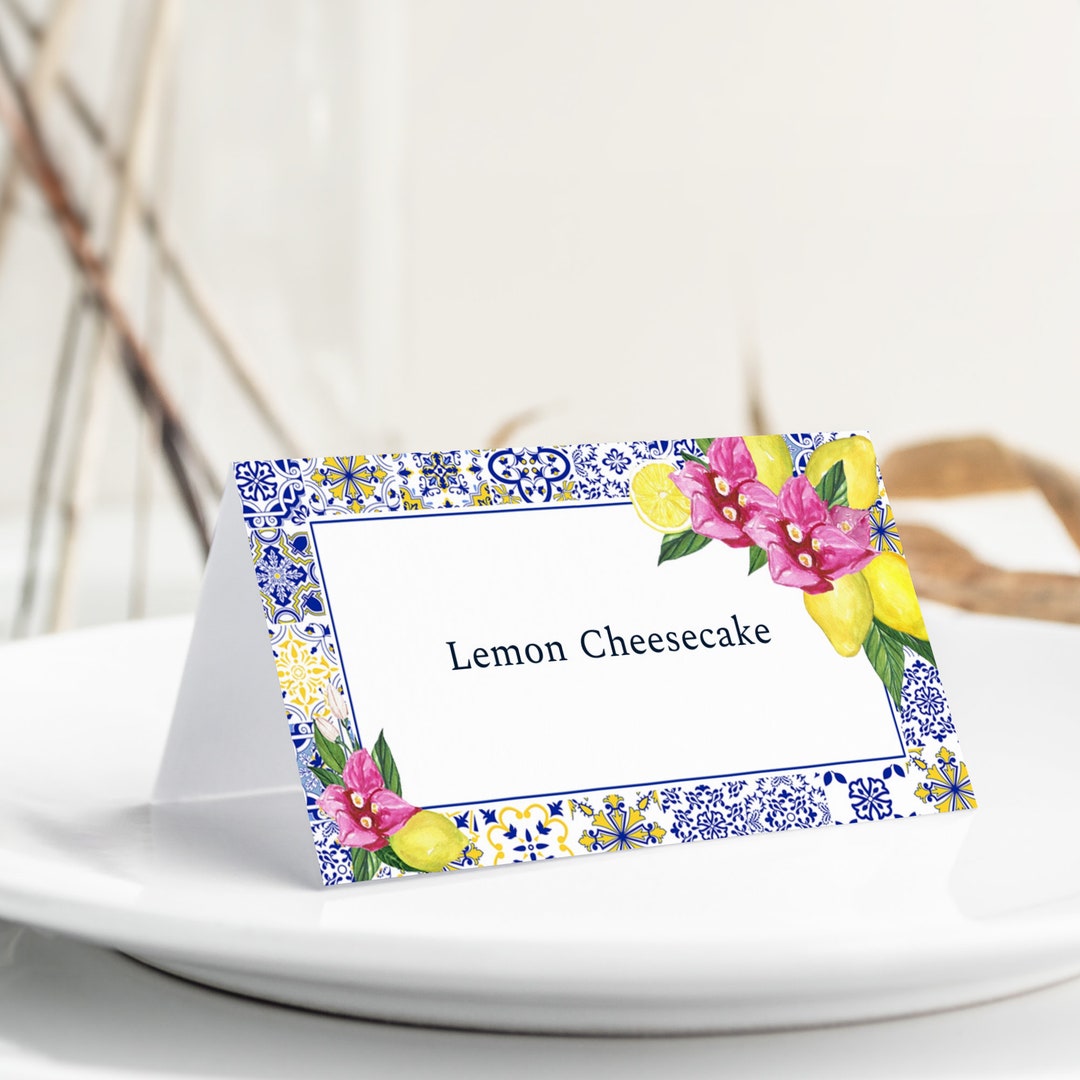 Mediterranean Lemon Food Label Template, Printable Blue Tiles Buffet ...