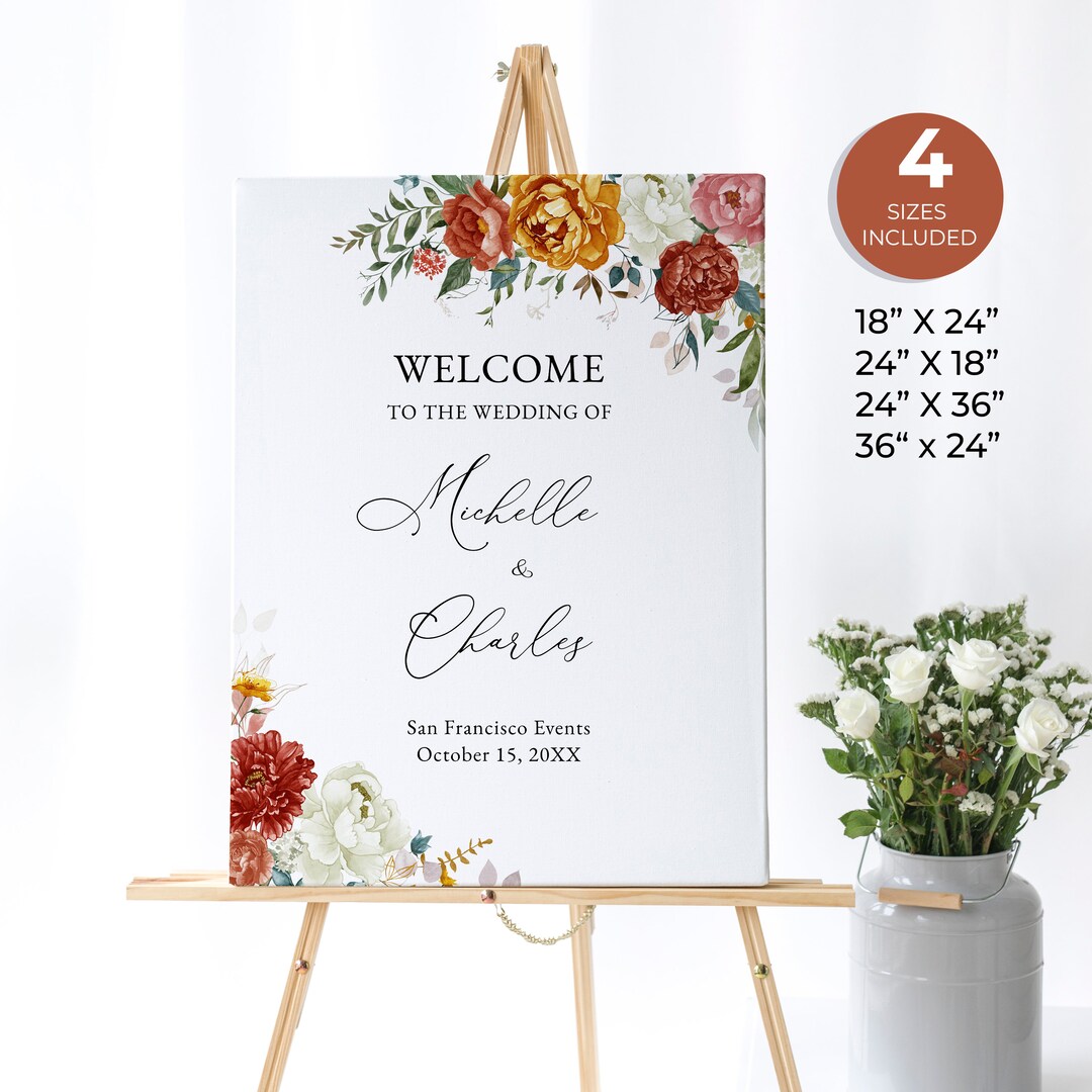 Fall Wedding Welcome Sign, Autumn Wedding Sign, Terracotta Wedding ...
