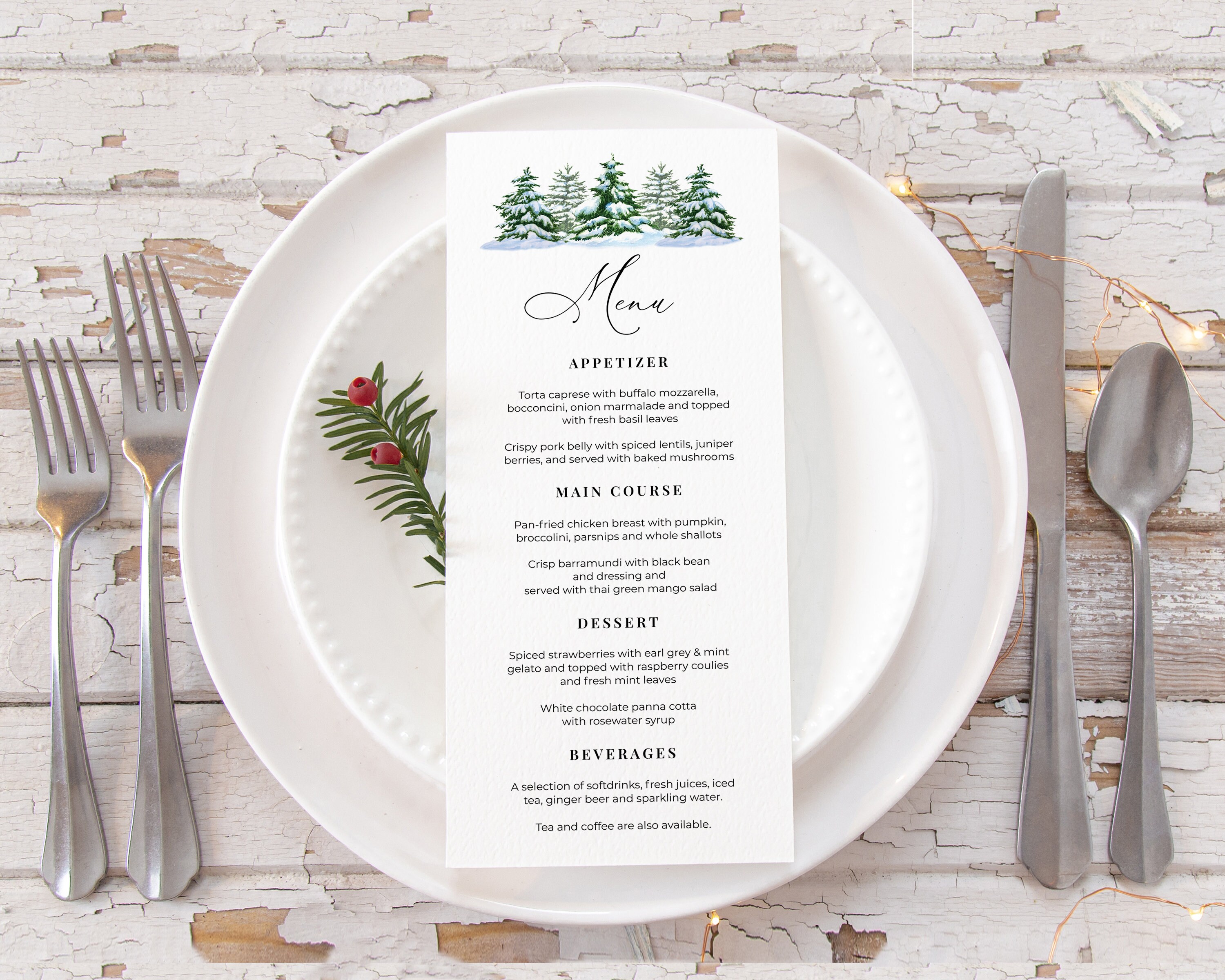 Pine Trees Menu Template Holidays Wedding Menu Cards Winter - Etsy