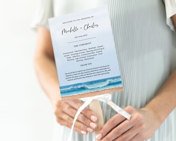 Beach Wedding Fan Program Template