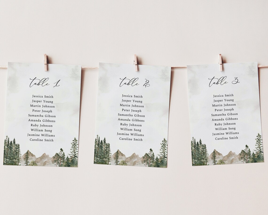 Seating Chart Poster, Forest Seating Template, Woodland Wedding Seating ...