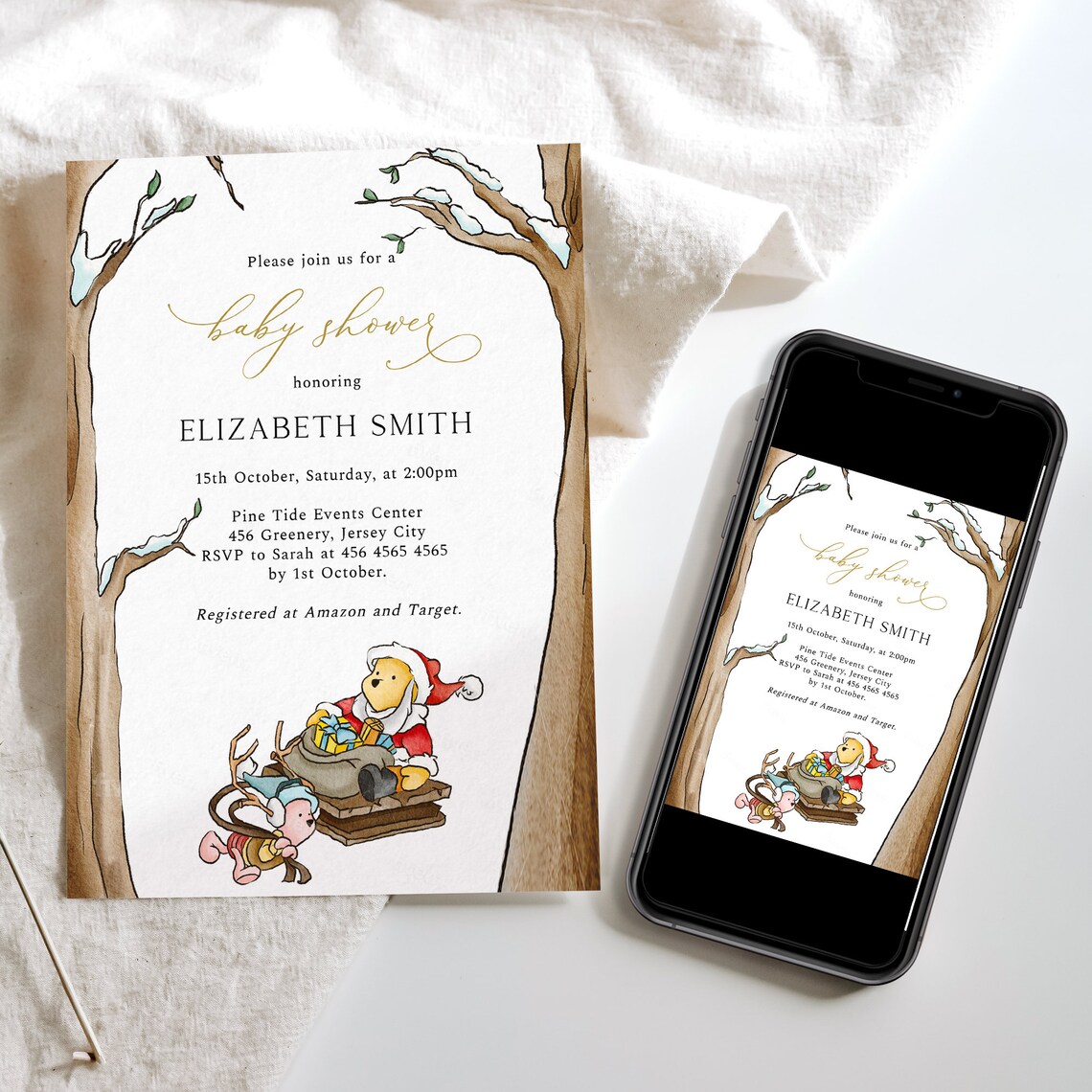 Winnie the Pooh Winter Baby Shower Invitation Set, Snow Baby Shower ...