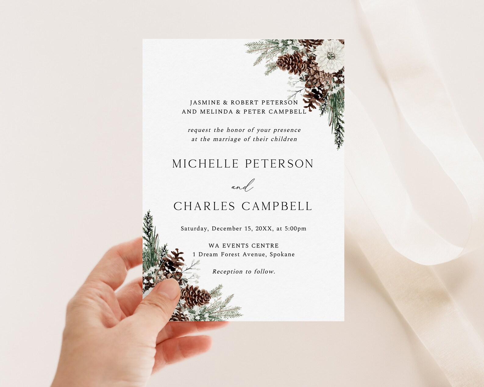 Winter Greenery Wedding Invitation Suite, Christmas Wedding Invite ...