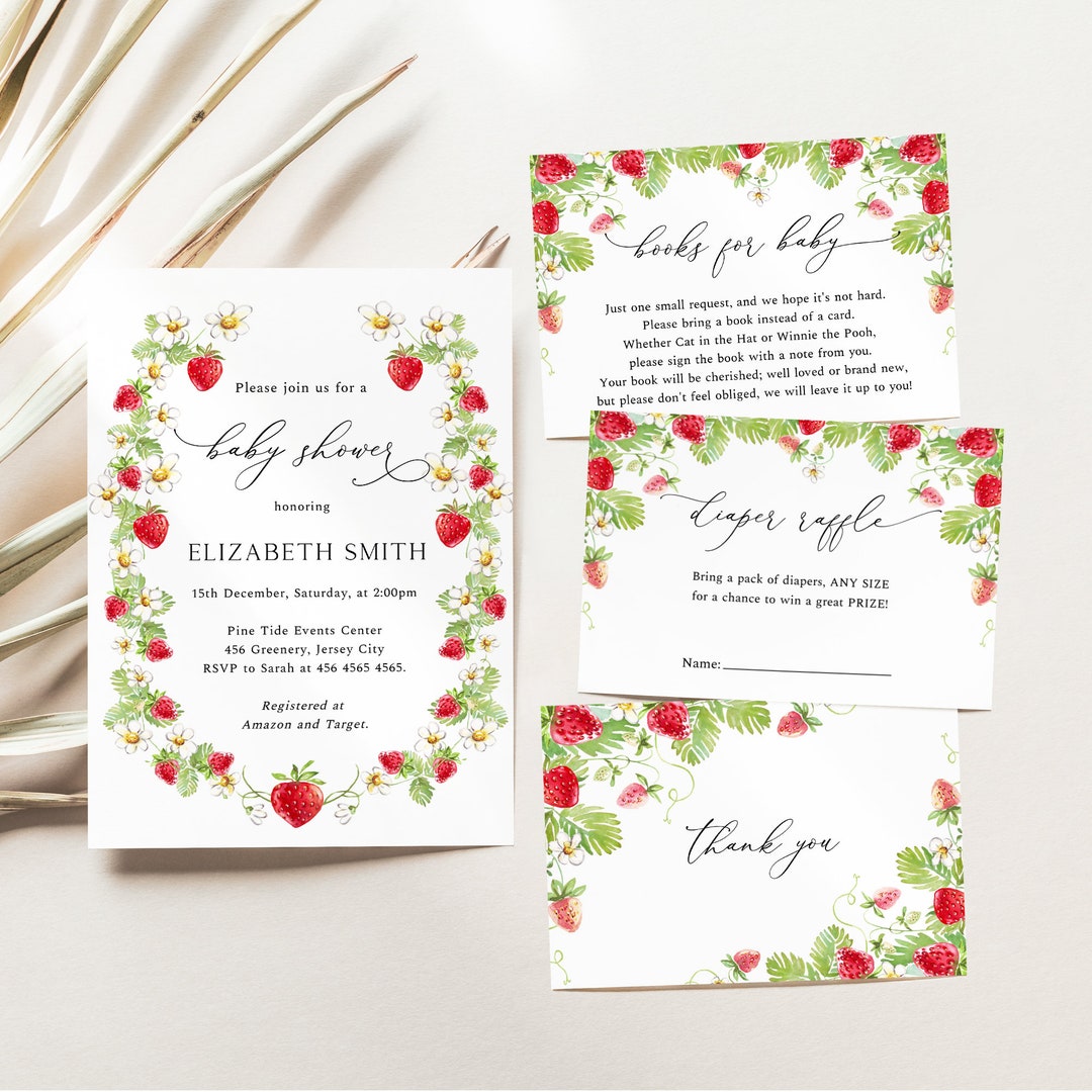 Strawberry Baby Shower Invitation Template, Berry Sweet Baby on the Way ...
