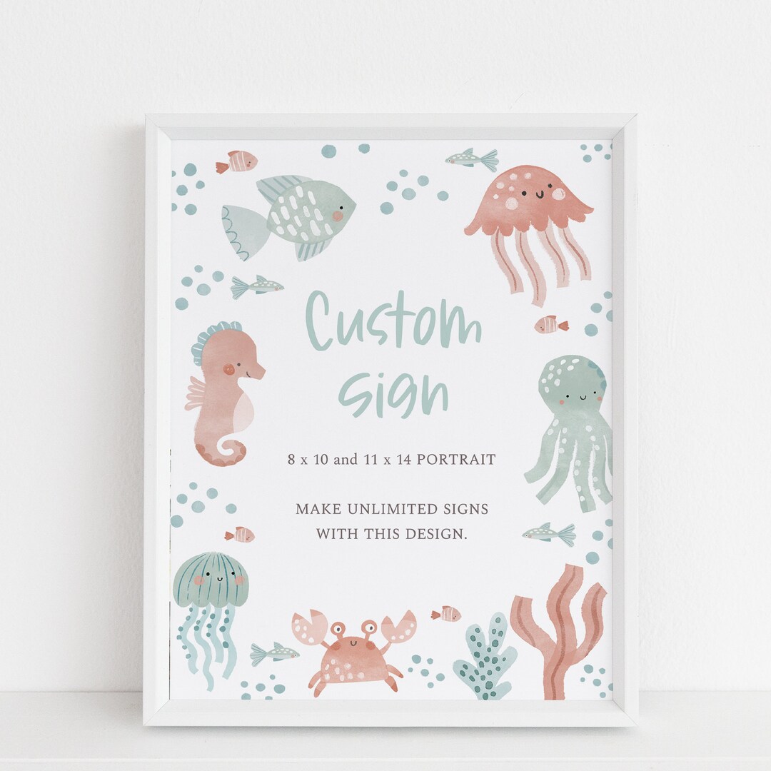 Editable Under the Sea Custom Sign, Ocean Baby Shower Sign, Nautical ...