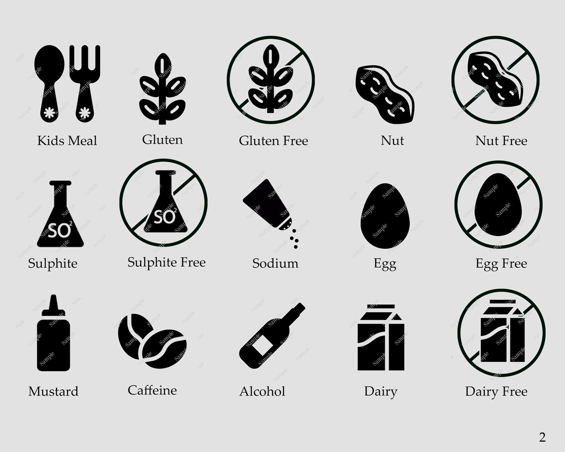 Black Menu Icons Black Meal Choice Icons 30 Meal Icons PNG | Etsy