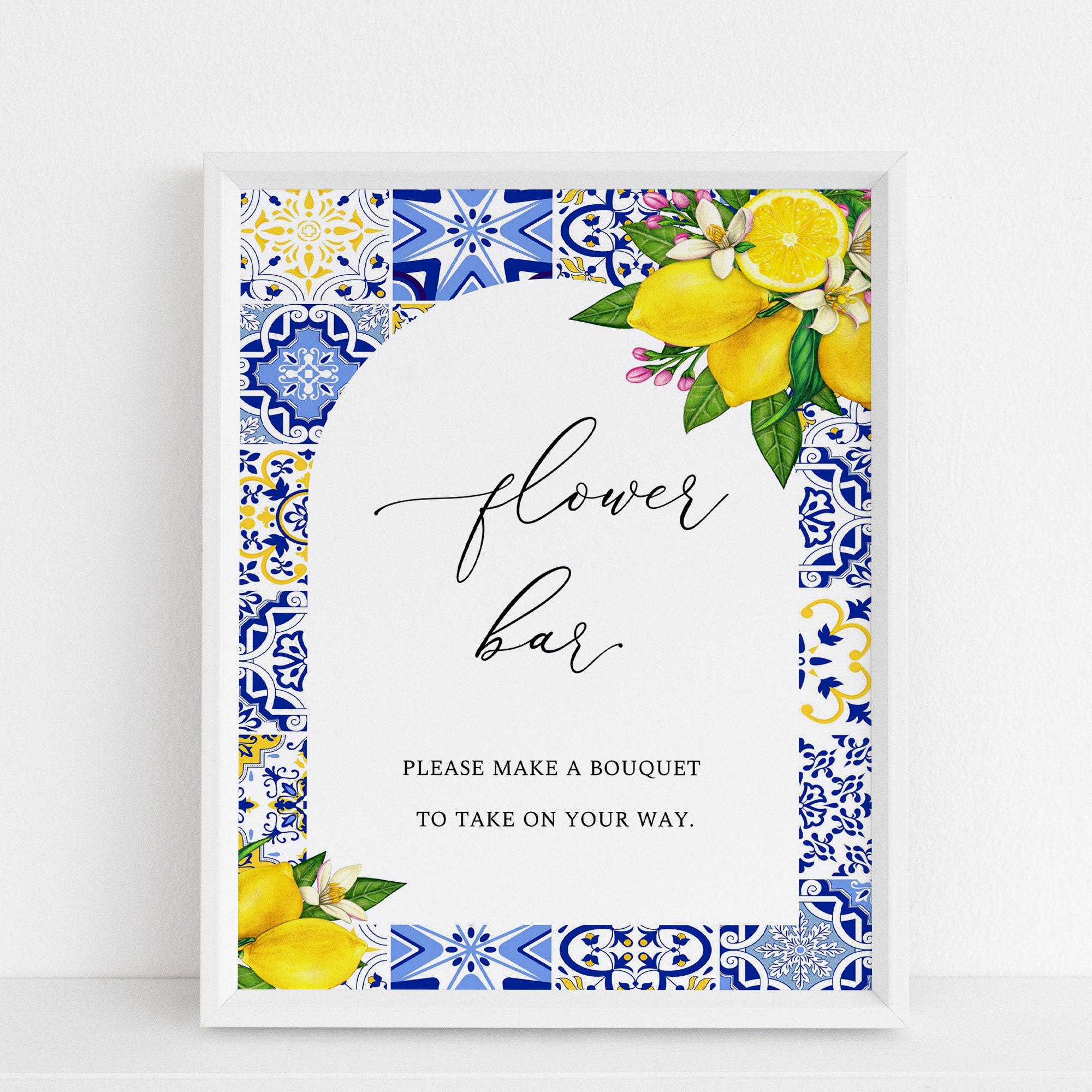 Mediterranean Flower Bar Sign, Bouquet Bar, Make a Bouquet Sign, Lemon ...