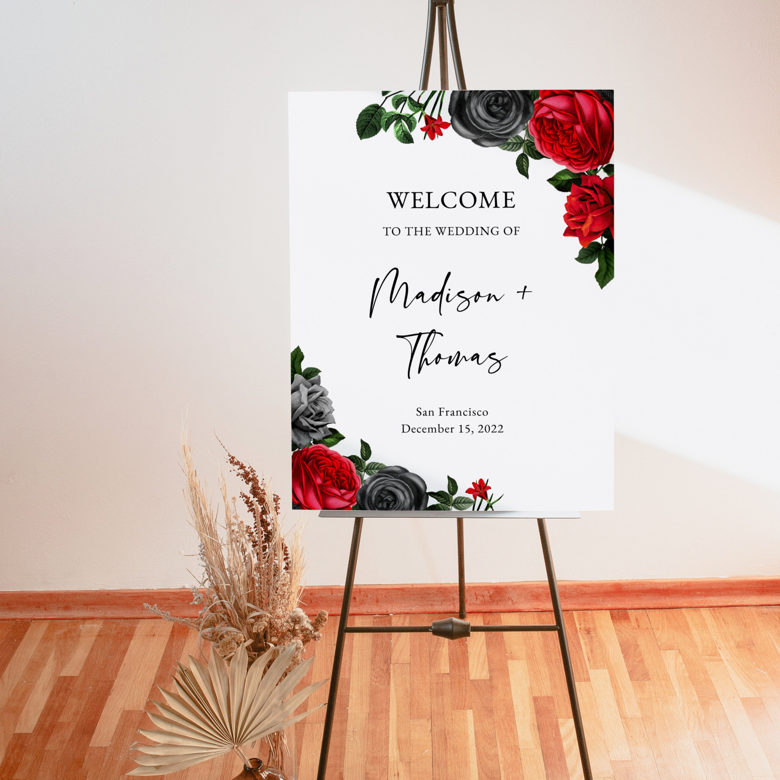 Red and Black Wedding Welcome Sign Red Rosses Wedding Welcome - Etsy UK