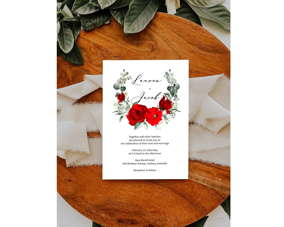 Red Roses Wedding Invitation Red Wedding Invitation Red | Etsy