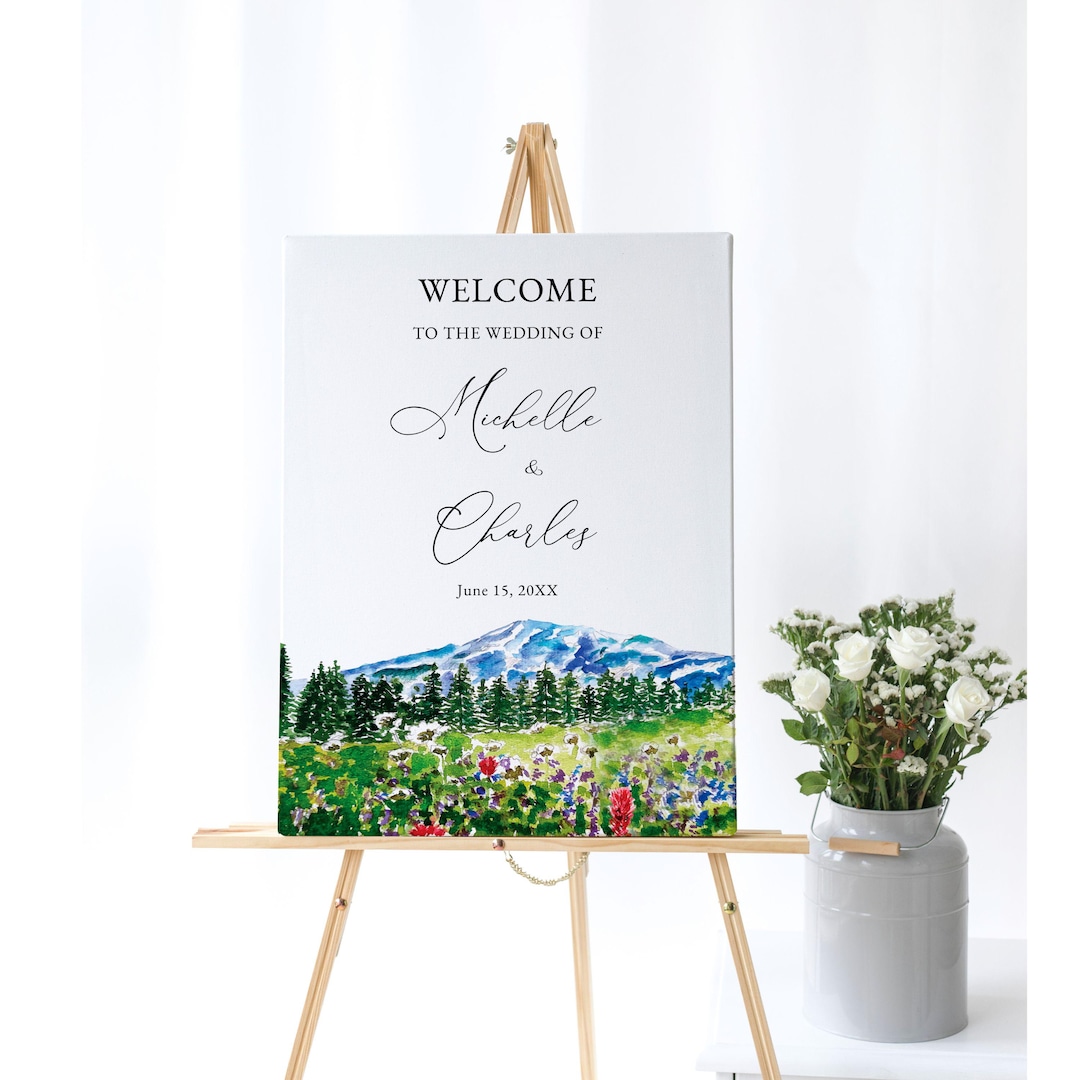 Mt Rainier Wedding Welcome Sign, Mountain Wedding Custom Sign ...