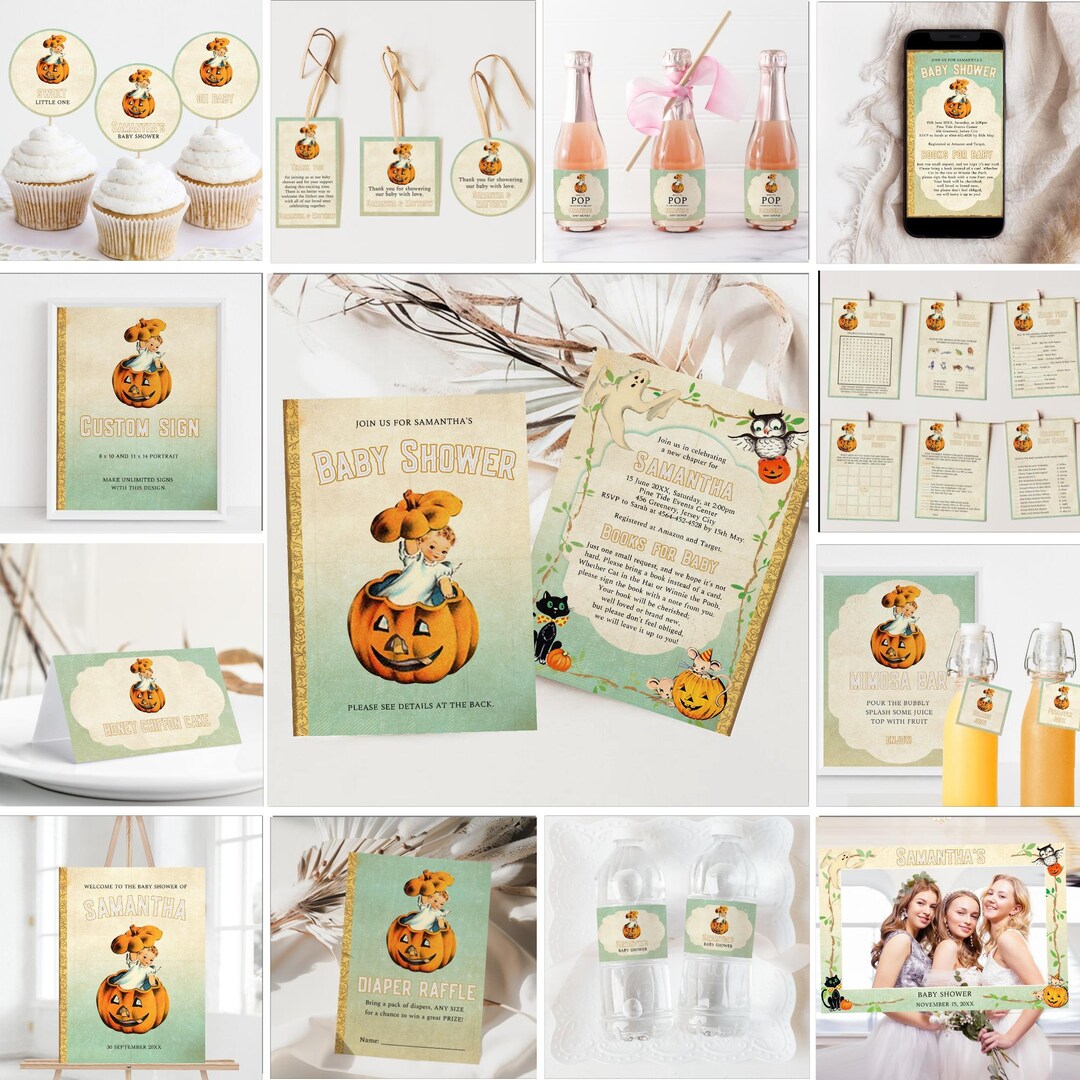 Retro Storybook Halloween Baby Shower Invitation Big Bundle, A Little ...
