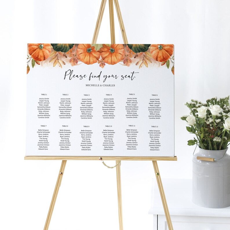 Fall Wedding Seating Chart Fall Seating Chart Template - Etsy
