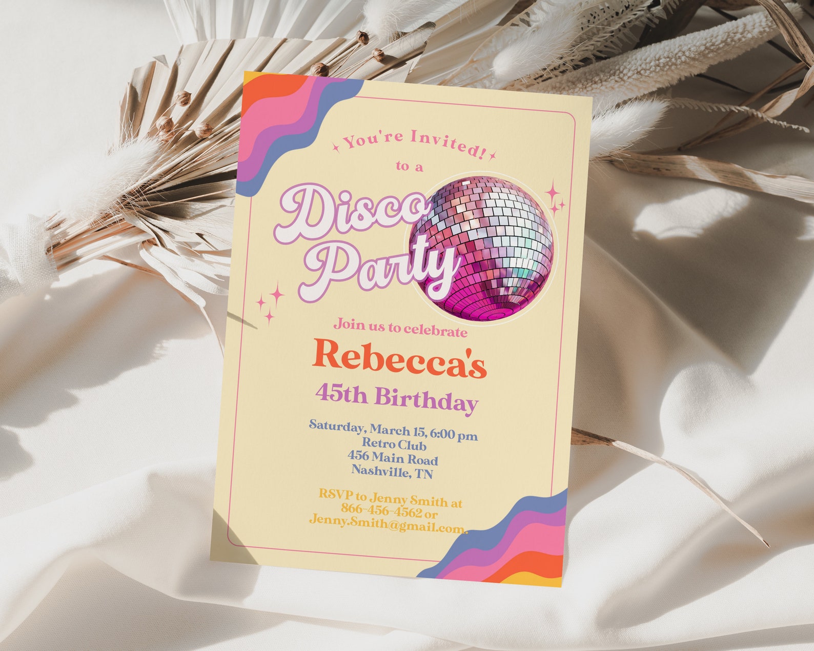 Disco Party Birthday Invitation, Editable Retro Groovy Party Invite ...