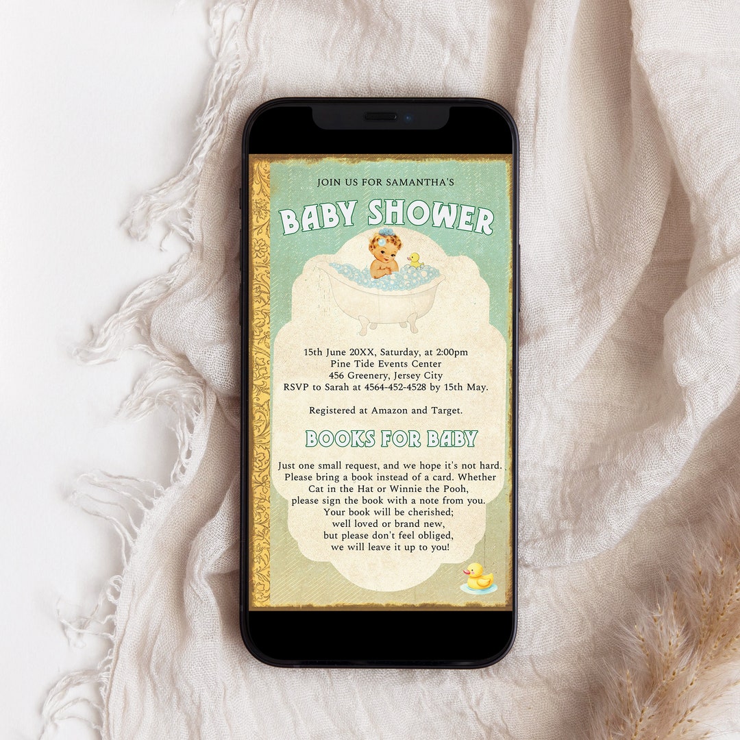 Retro Storybook Baby Shower Electronic Invitation, Chapter Book Themed ...