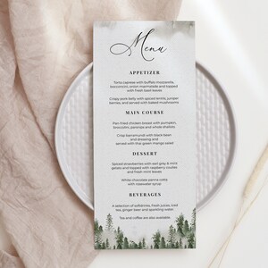 Forest Wedding Menu Template, Mountain Menu, Woodland Menu, Pine Trees ...