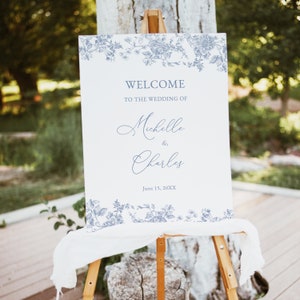 Dusty Blue Chinoiserie Welcome Sign, Blue Floral Line Art, Botanical ...