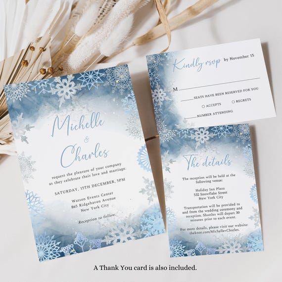 Blue winter wedding invitations | Beachweddingtips.com