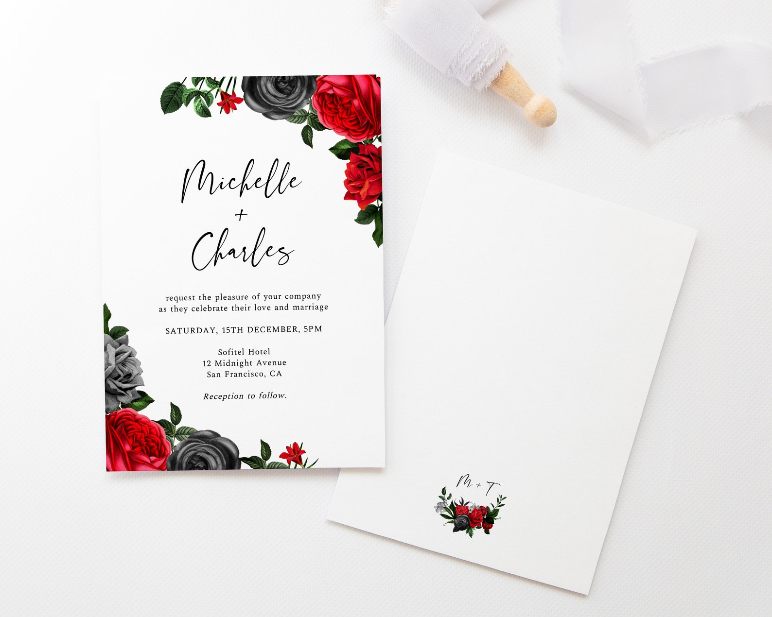 Red and Black Roses Wedding Invitation Black Tie Wedding - Etsy