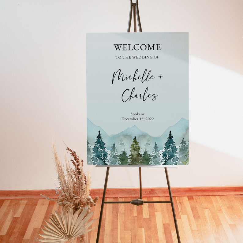 Blue Mountain Welcome Sign Template Forest Wedding Sign Pine - Etsy