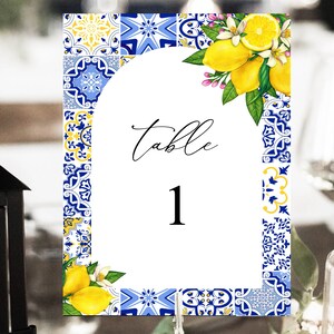 Mediterranean Lemon Table Number, Blue Tiles Lemon, Tuscan Italian ...