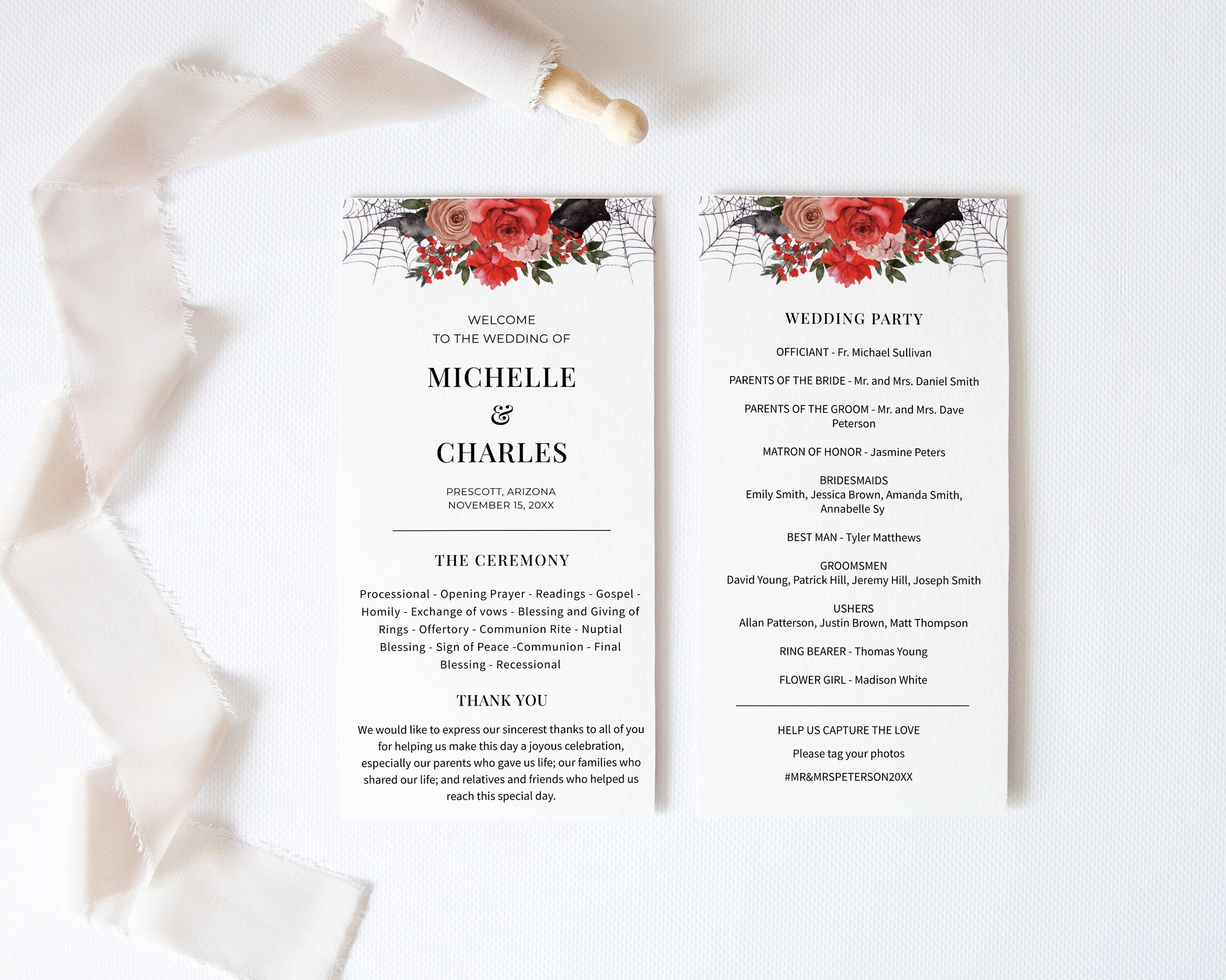Red Gothic Wedding Program, Halloween Wedding Program, Ceremony Program ...
