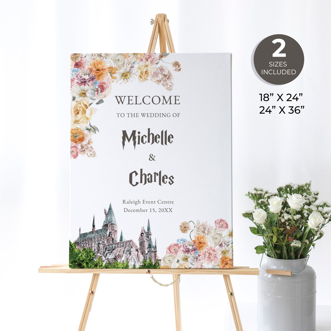 Magical Wedding Welcome Sign, Castle Welcome Sign, Neutral Flowers ...