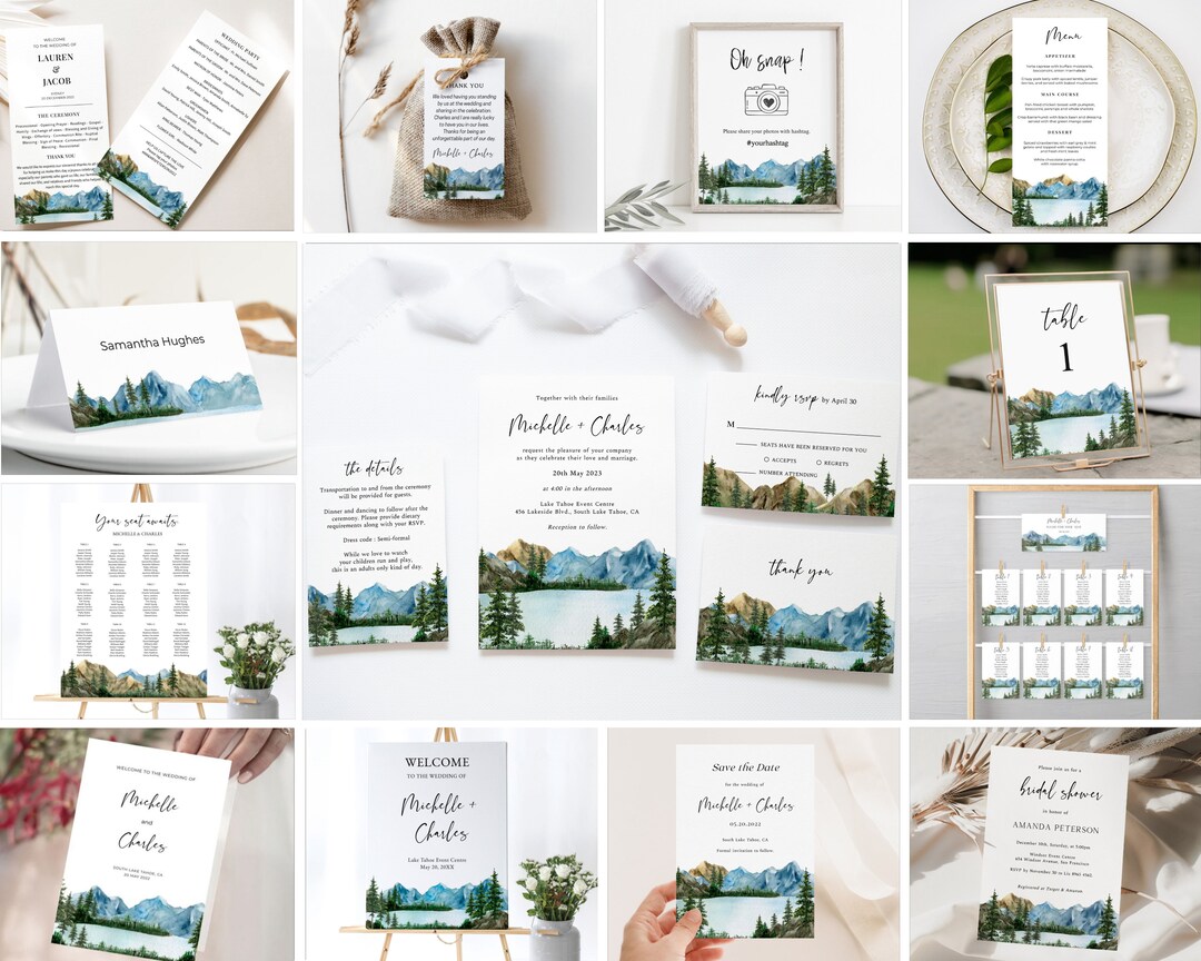Mountain Wedding Bundle, Lake Wedding Invitations, Lake Tahoe Save the ...