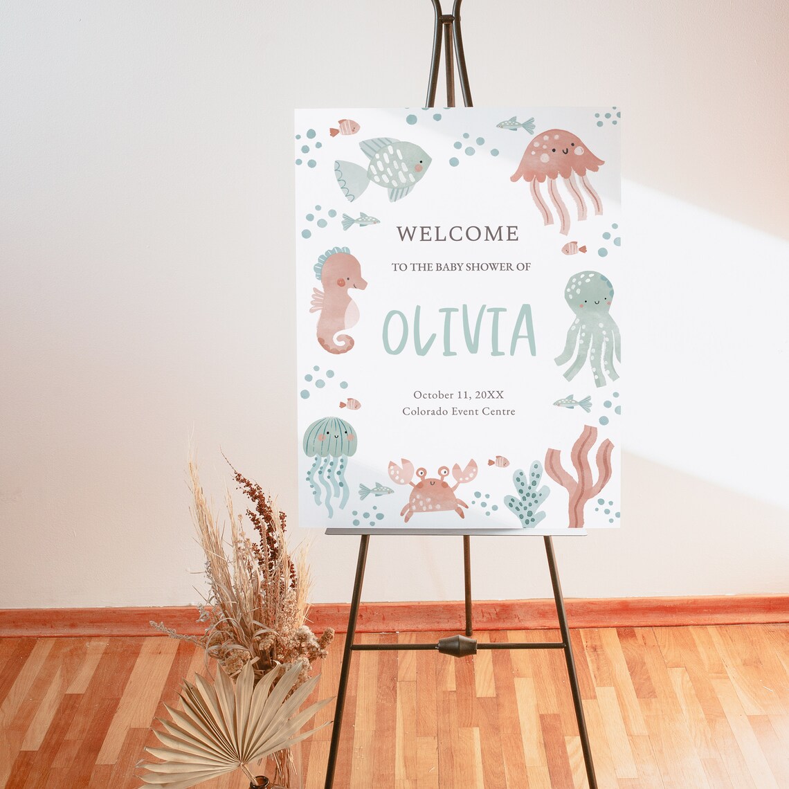 Editable Under the Sea Welcome Sign, Ocean Baby Shower Sign, Nautical ...